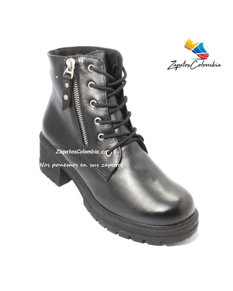 Botín en Cuero Negro, Amarrar con plataforma, Dama, 2501-0988 Negro